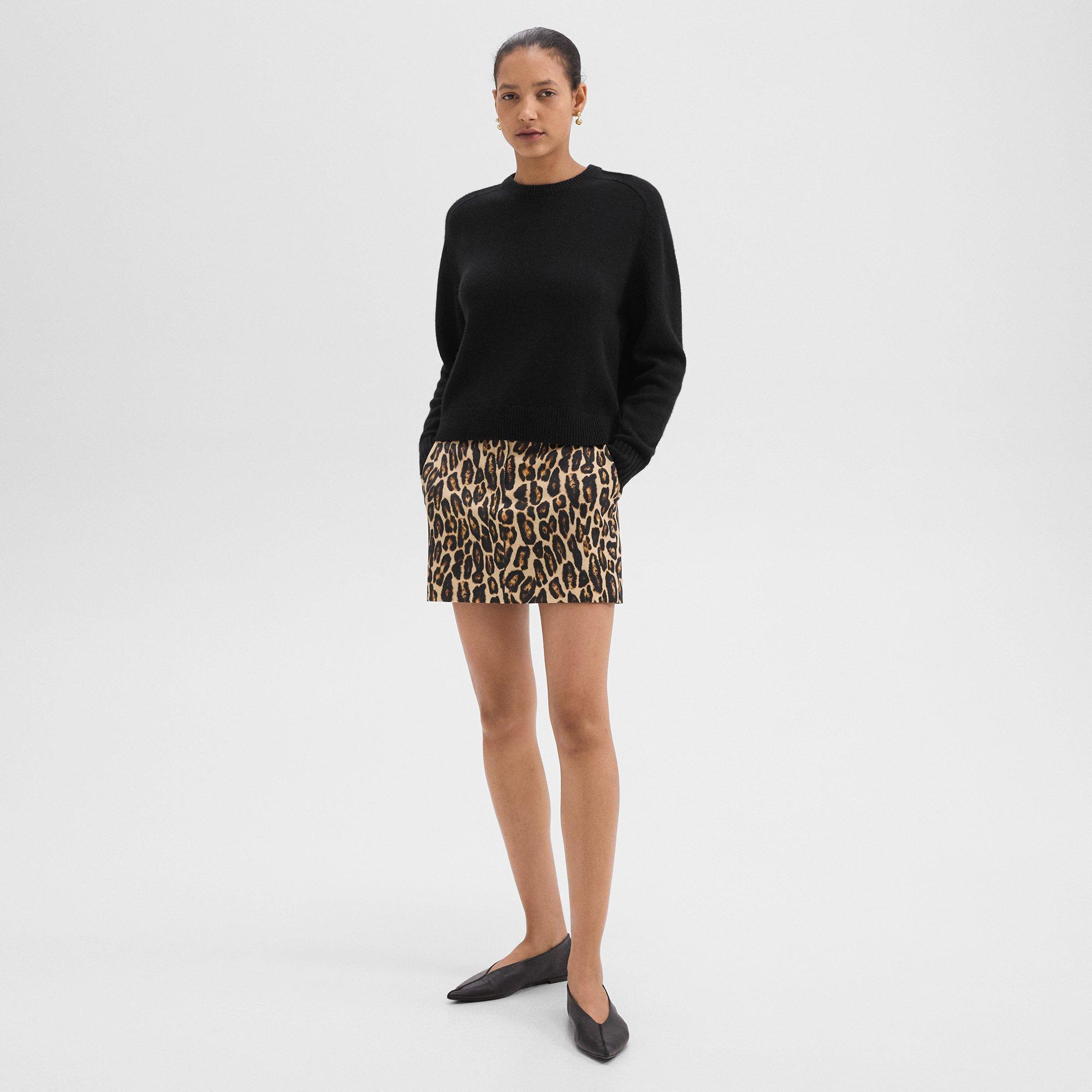 THEORY Theory Leopard Stretch Wool Mini Skirt